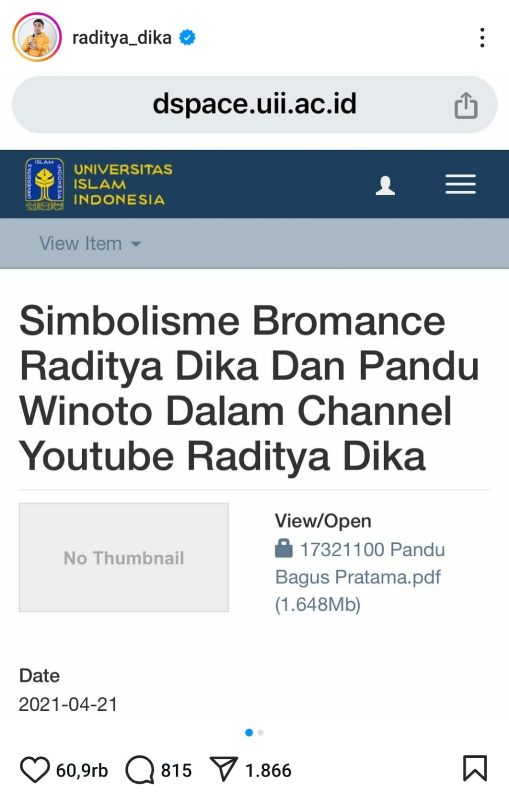 Simbolisme Bromance Raditya Dika dan Pandu Winoto dalam Channel YouTube ...